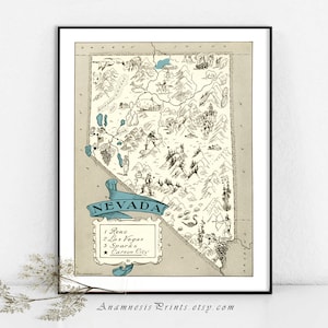NEVADA MAP PRINT Vintage Pictorial Map for Framing Perfect Housewarming ...