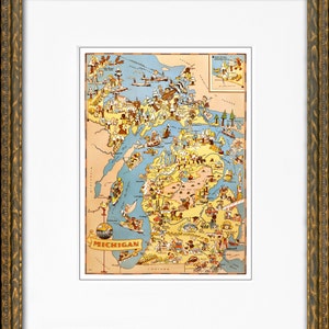 MICHIGAN MAP PRINT - Vintage Picture Map to Frame - Whimsical ...