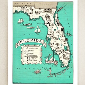 FLORIDA MAP PRINT, Home Decor Map, Personalize It, Vintage Coastal Map ...
