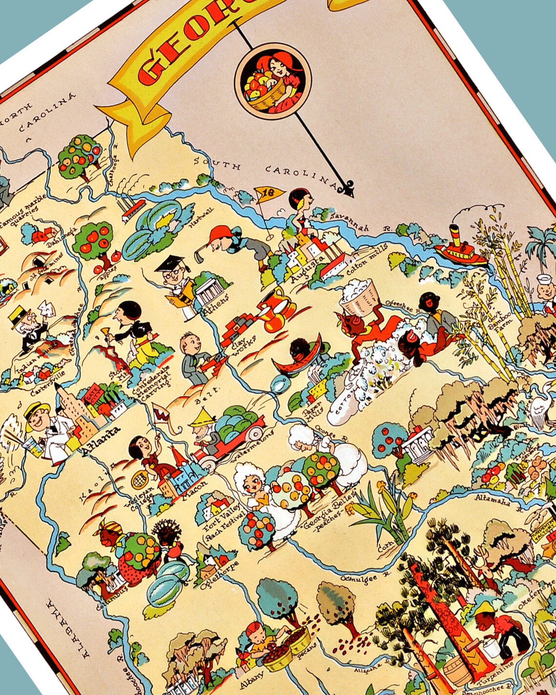 GEORGIA MAP PRINT Vintage Pictorial Map of Georgia Gift | Etsy