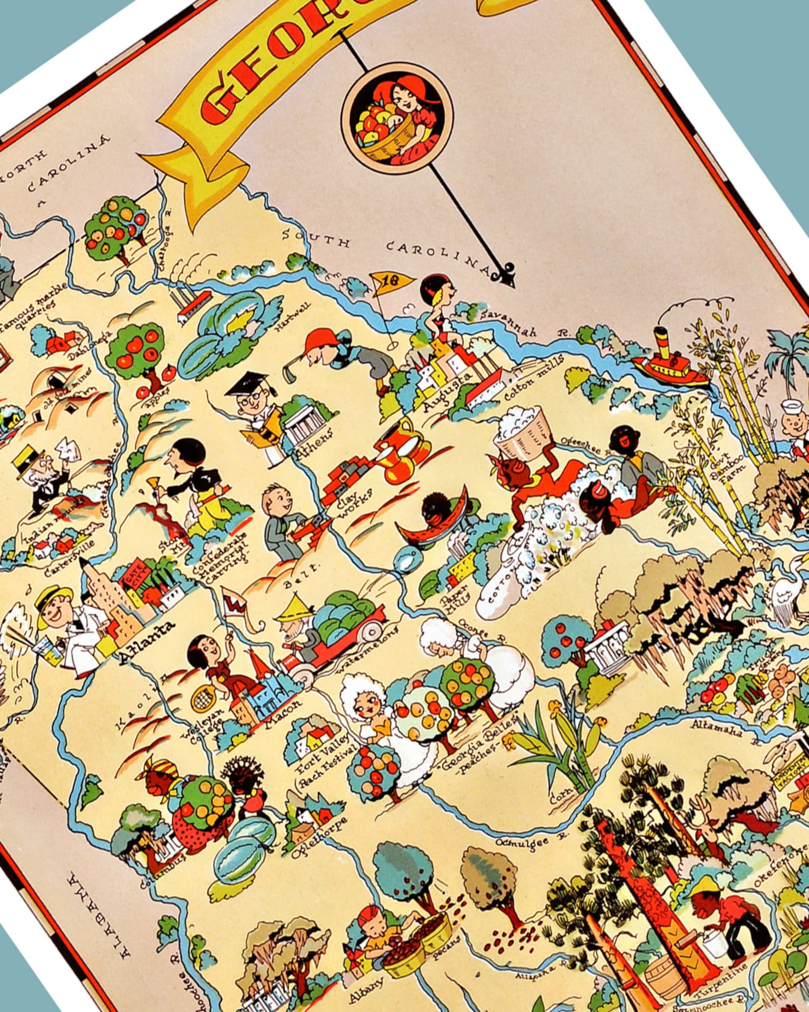 GEORGIA MAP PRINT - Vintage Pictorial Map of Georgia - Gift Idea for ...