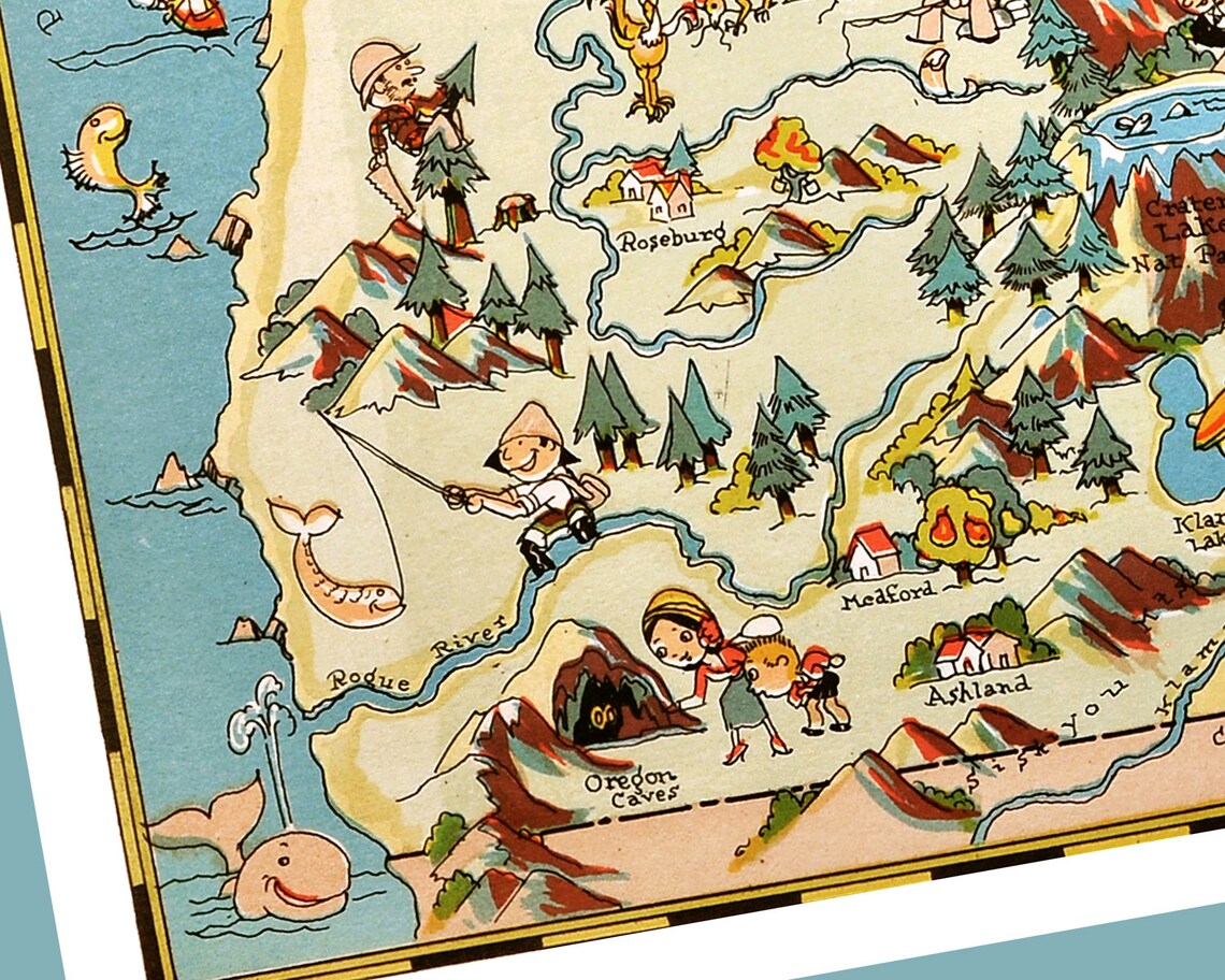 OREGON MAP PRINT Vintage 1930's Pictorial Map Print | Etsy