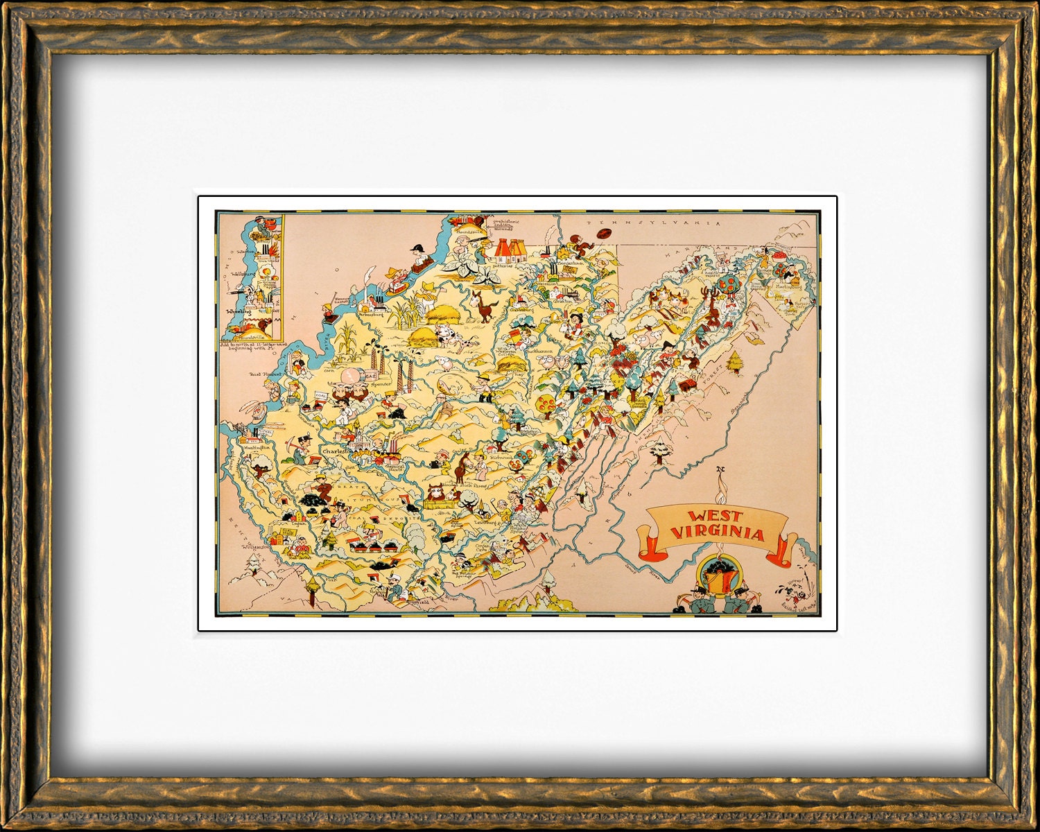 WEST VIRGINIA MAP Print Vintage Map Art Print for Framing - Etsy