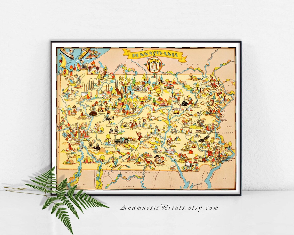 PENNSYLVANIA MAP PRINT Vintage Picture Map to Frame Map - Etsy