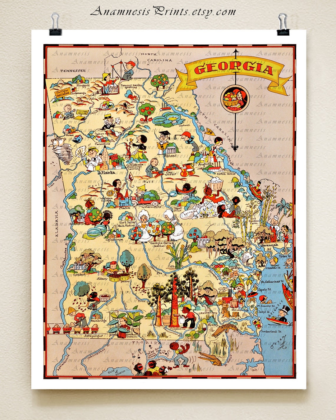 GEORGIA MAP PRINT Vintage Pictorial Map of Georgia Gift | Etsy