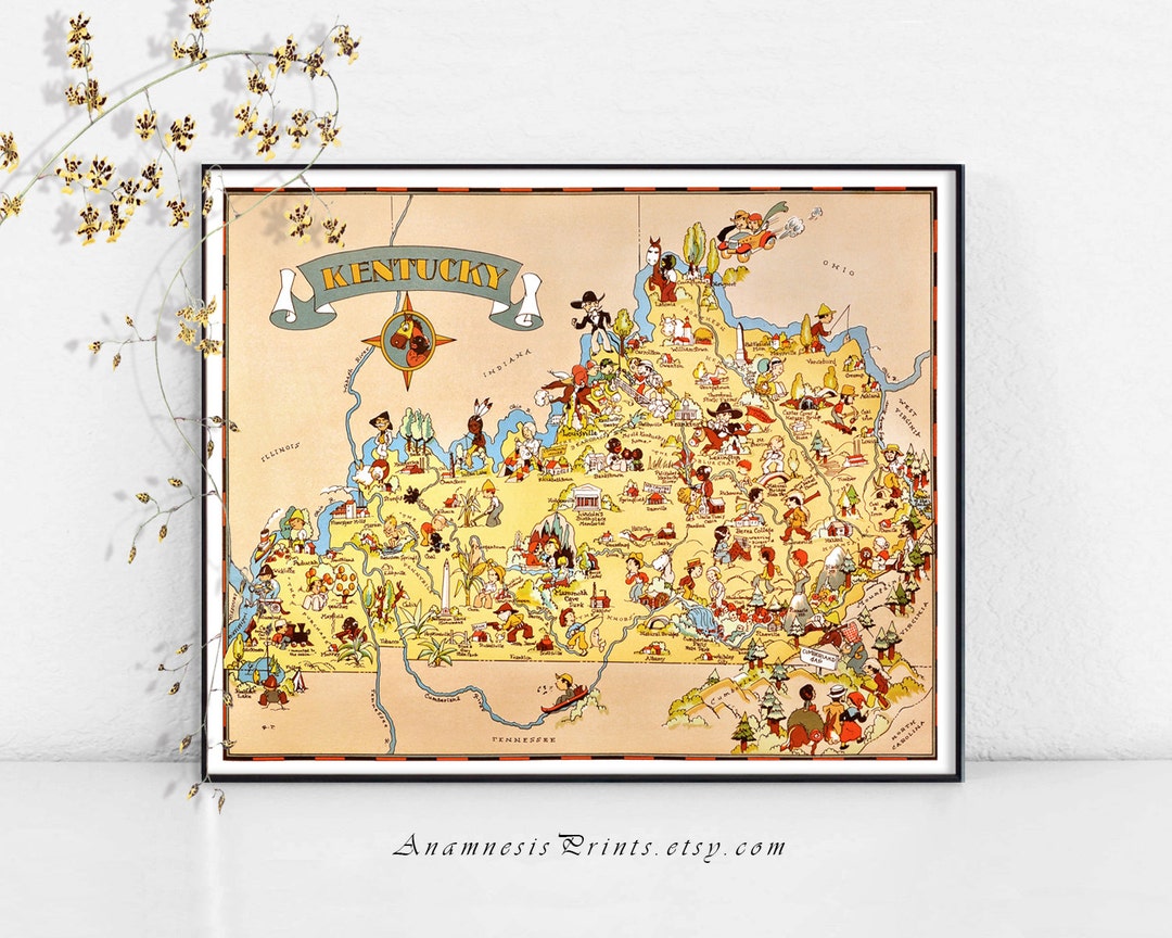 KENTUCKY MAP PRINT - 1930's Picture Map to Frame - Vintage Illustrated ...