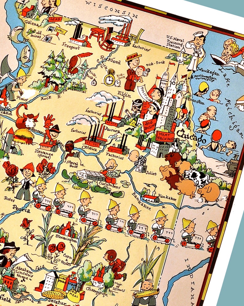 ILLINOIS MAP PRINT Vintage Picture Map to Frame Perfect - Etsy