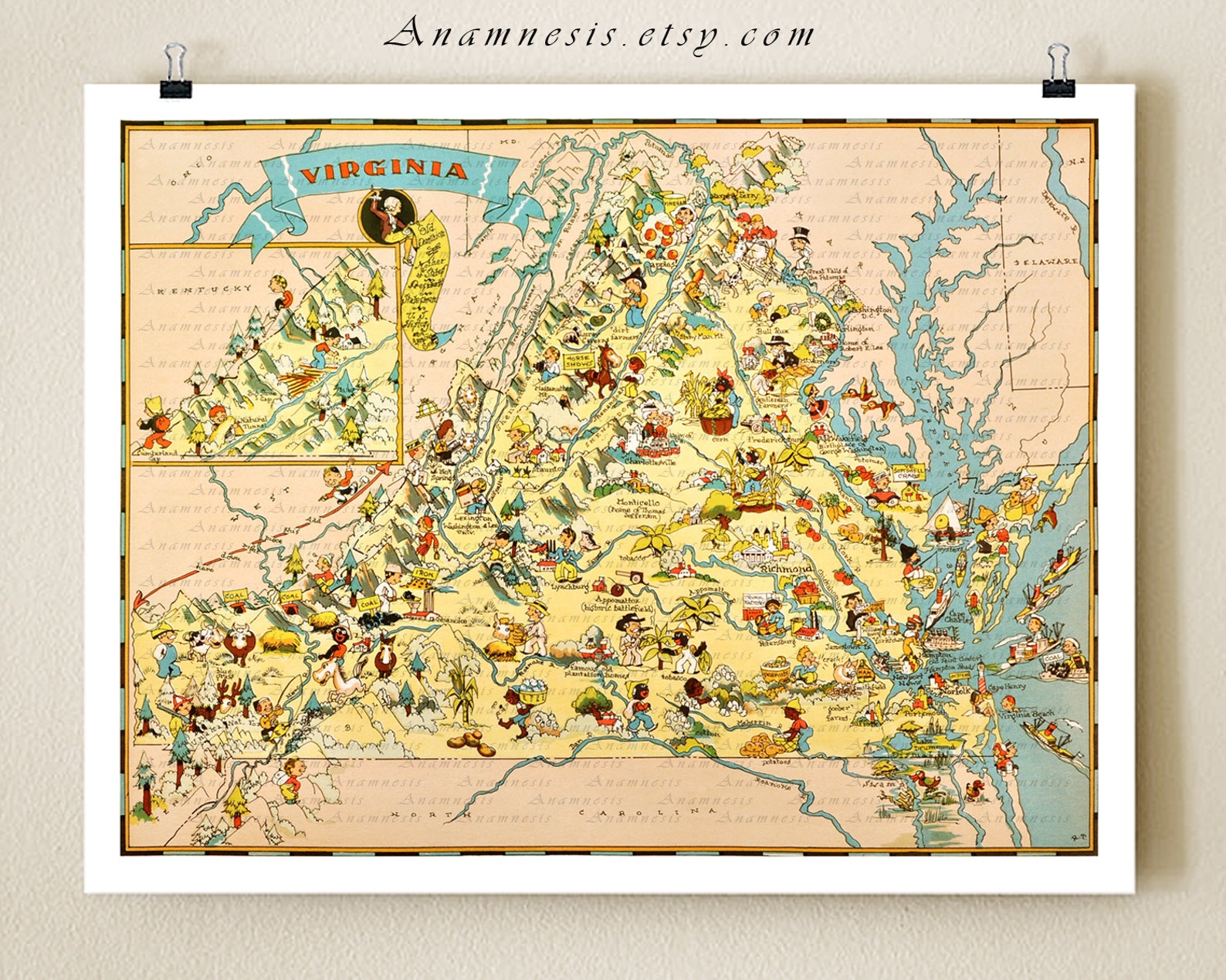 VIRGINIA MAP PRINT Vintage Picture Map to Frame Fun - Etsy