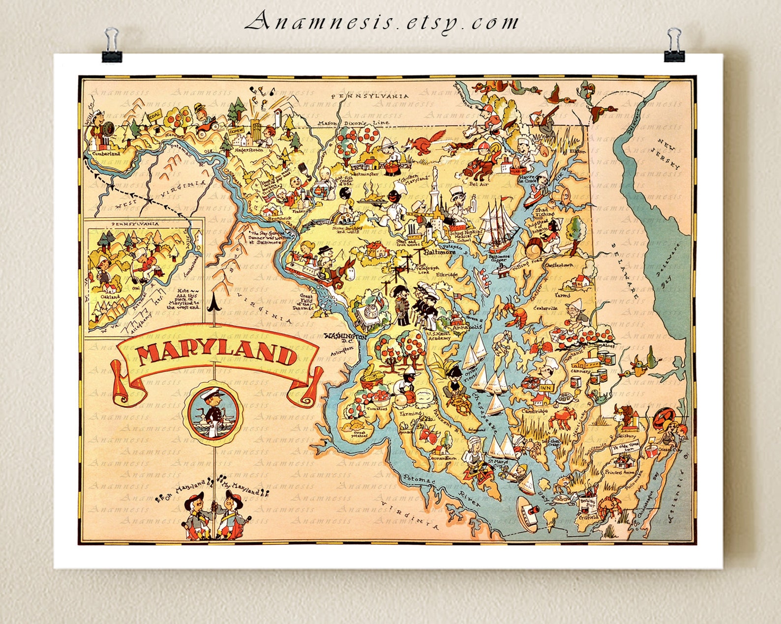 MARYLAND MAP PRINT Vintage Picture Map to Frame - Etsy