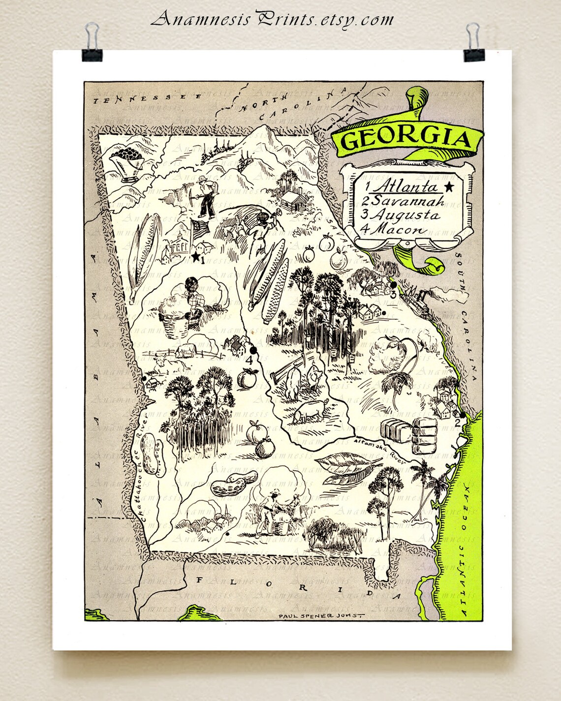 GEORGIA MAP PRINT Size & Color Choices Personalize It - Etsy