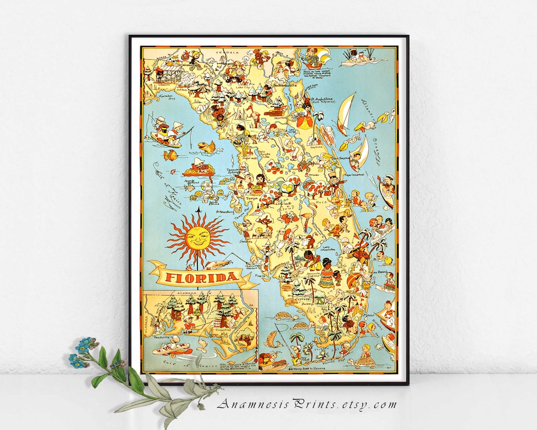 FLORIDA MAP PRINT - Map Art Print to Frame - Perfect Housewarming or ...