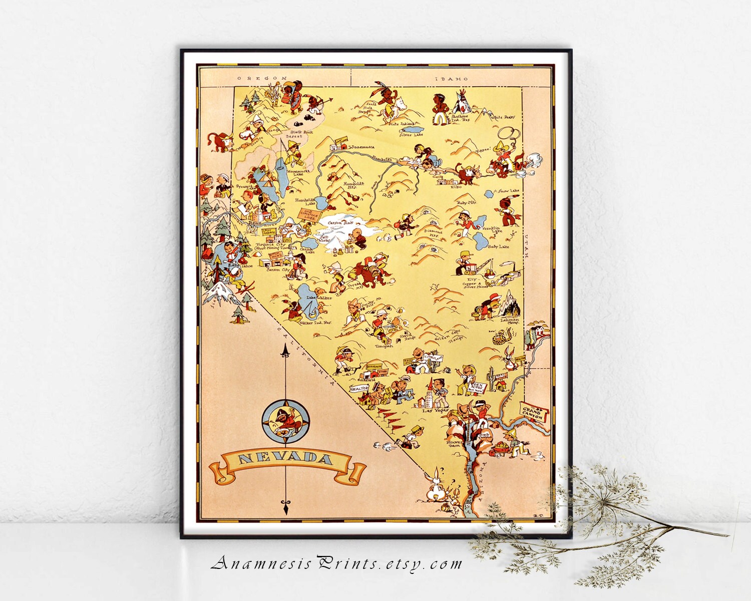 NEVADA MAP PRINT Vintage Picture Map to Frame Whimsical Gift ...