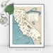 CALIFORNIA MAP Print Vintage Map Coastal Artwork Turquoise Blue ...