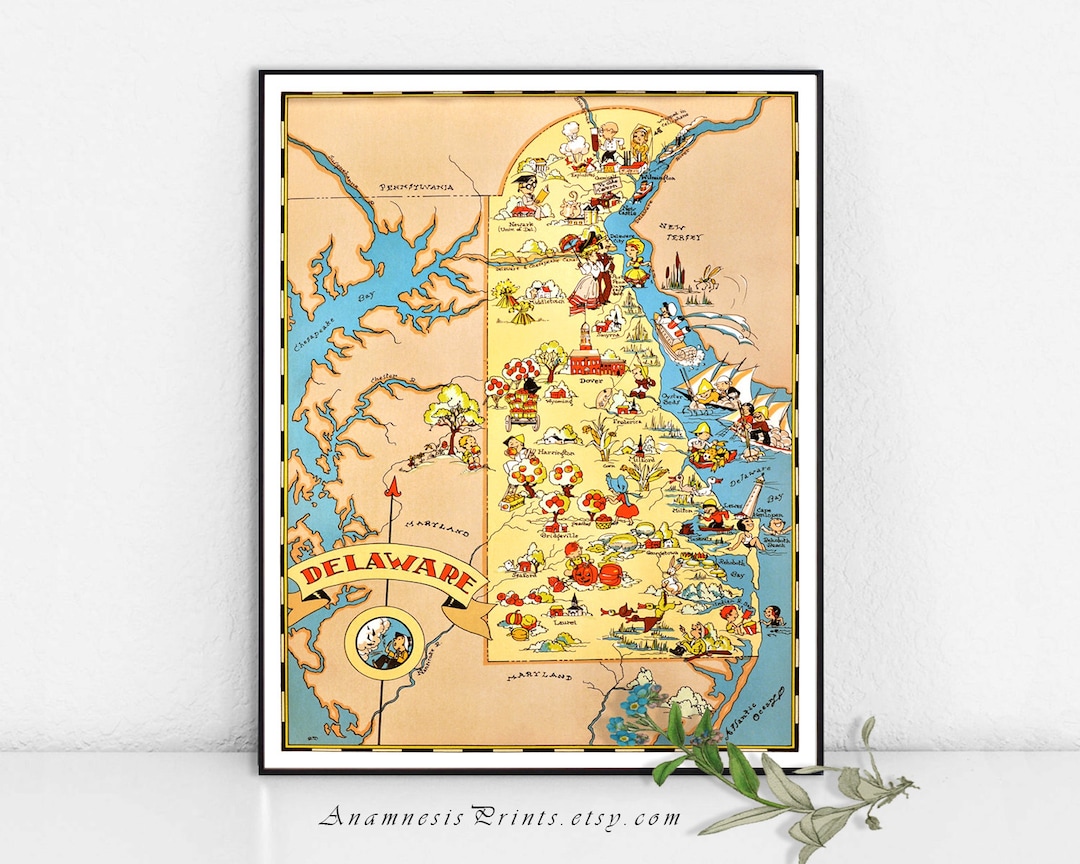 DELAWARE MAP PRINT Vintage Picture Map Wall Decor Perfect - Etsy