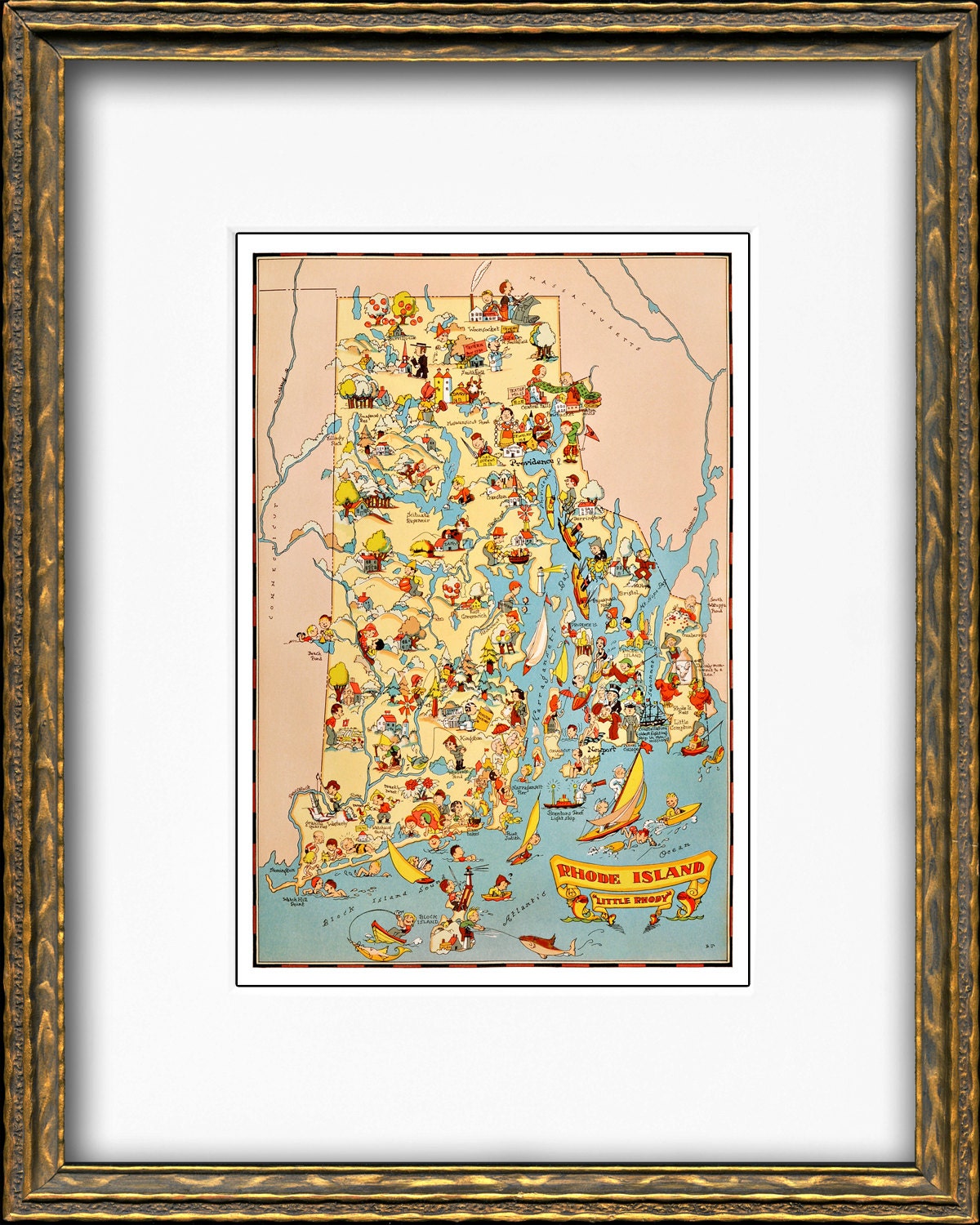 RHODE ISLAND MAP Print Vintage 1930's Picture Map to - Etsy
