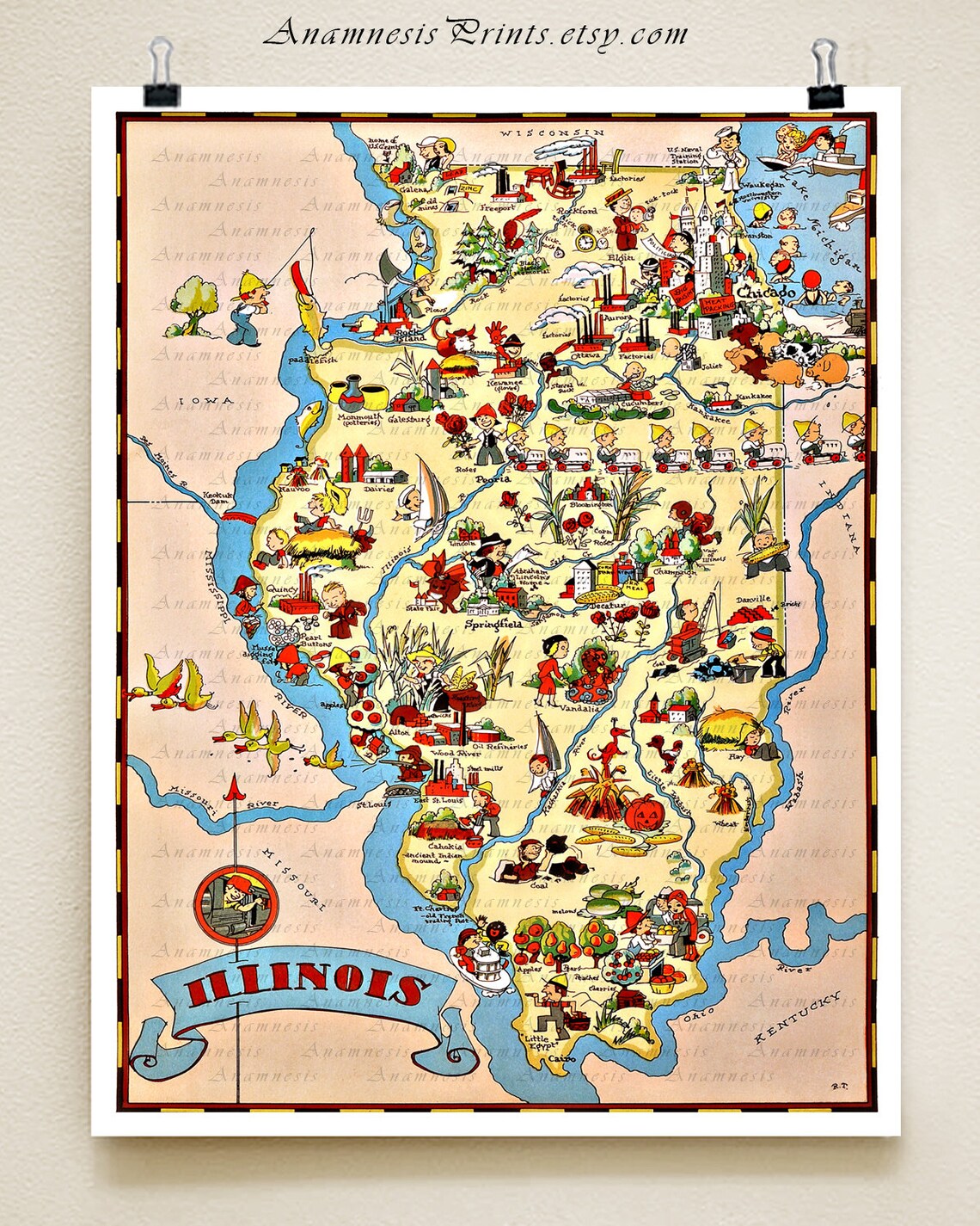 ILLINOIS MAP PRINT Vintage Picture Map to Frame Perfect | Etsy