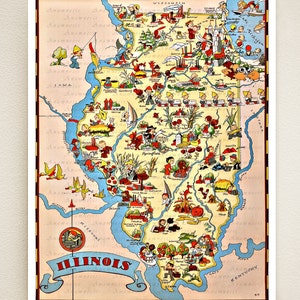 ILLINOIS MAP PRINT Vintage Picture Map to Frame Perfect Housewarming or ...