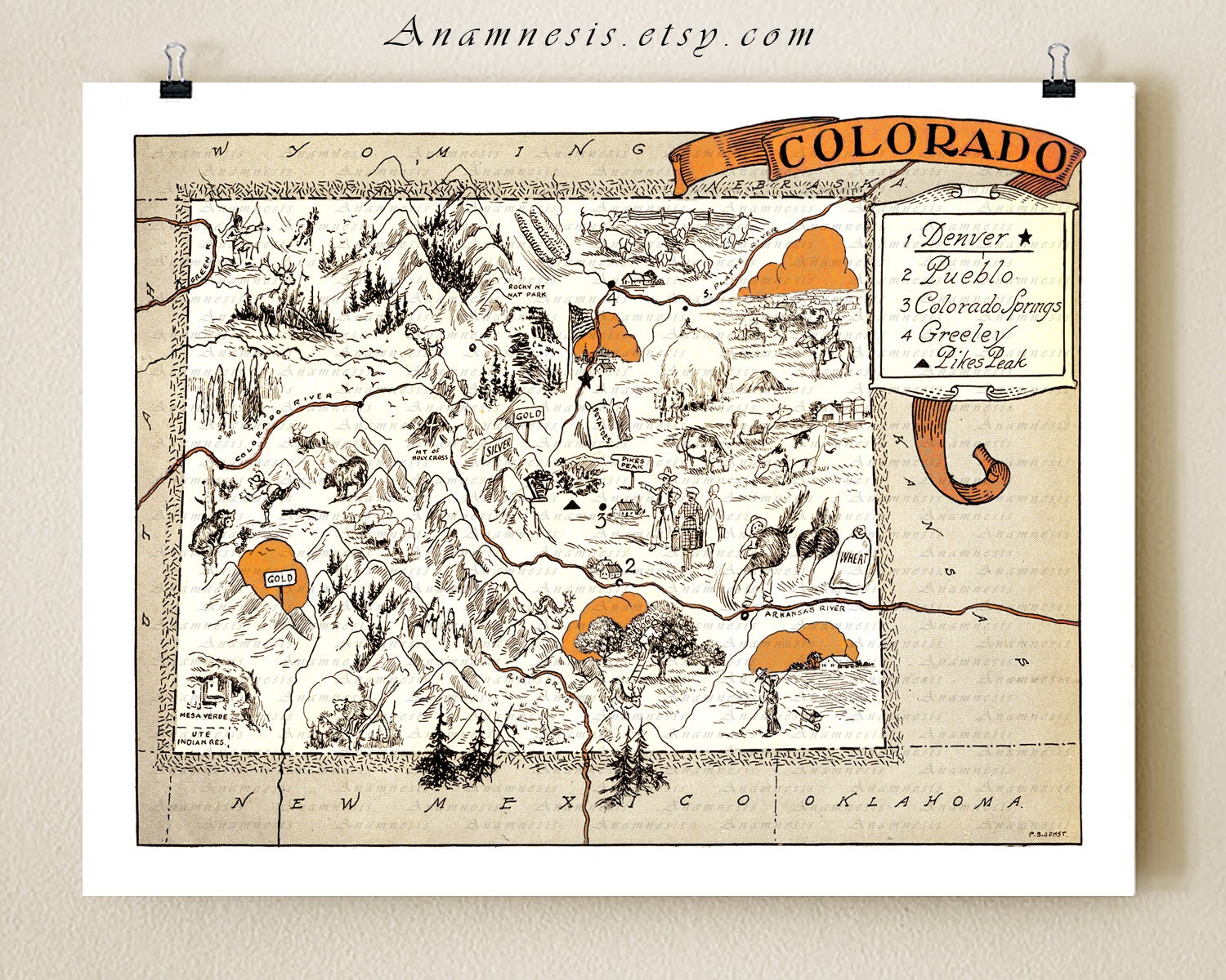 COLORADO MAP PRINT - Size & Color Choices - Personalize It - Vintage ...