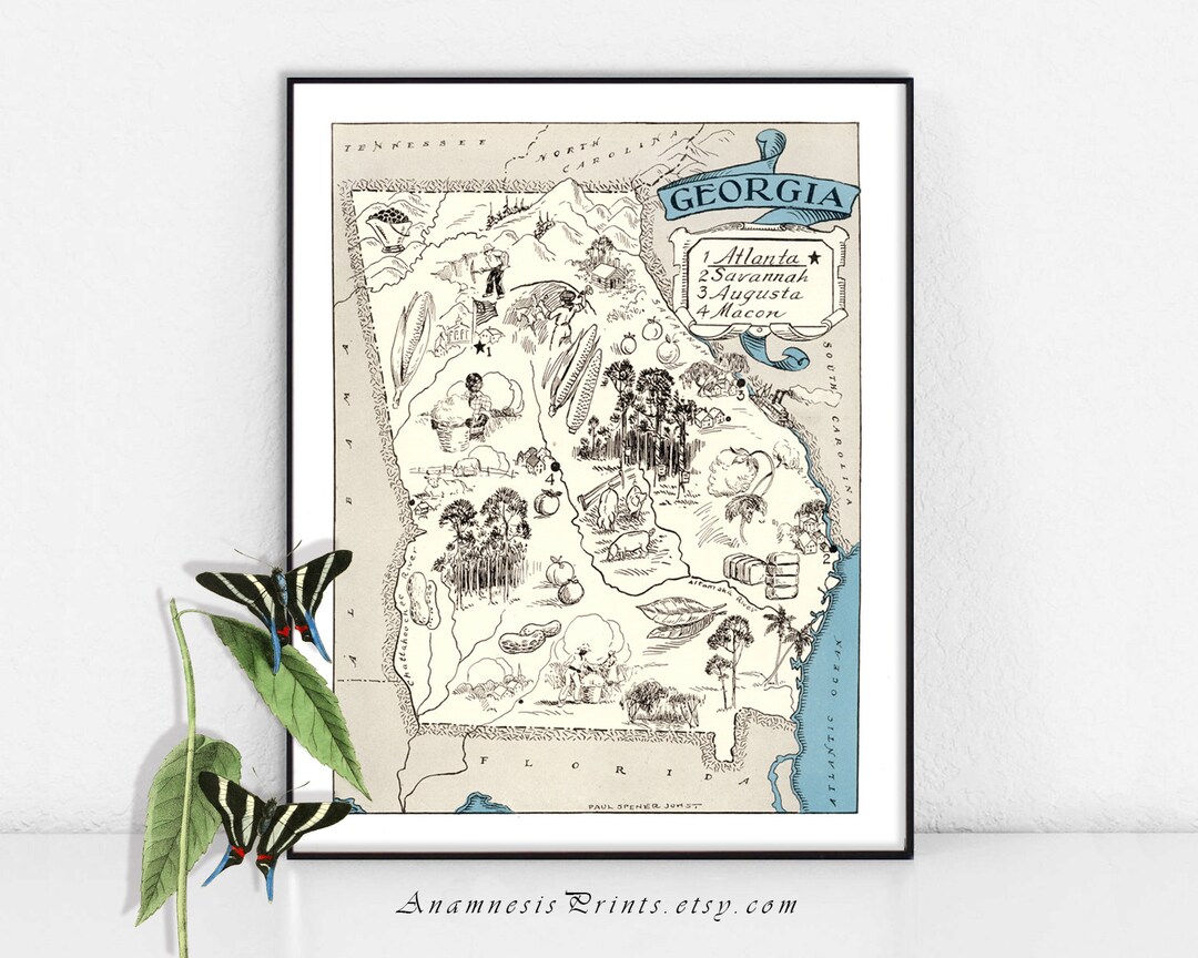 GEORGIA MAP PRINT - Size & Color Choices - Personalize It - Picture Map ...