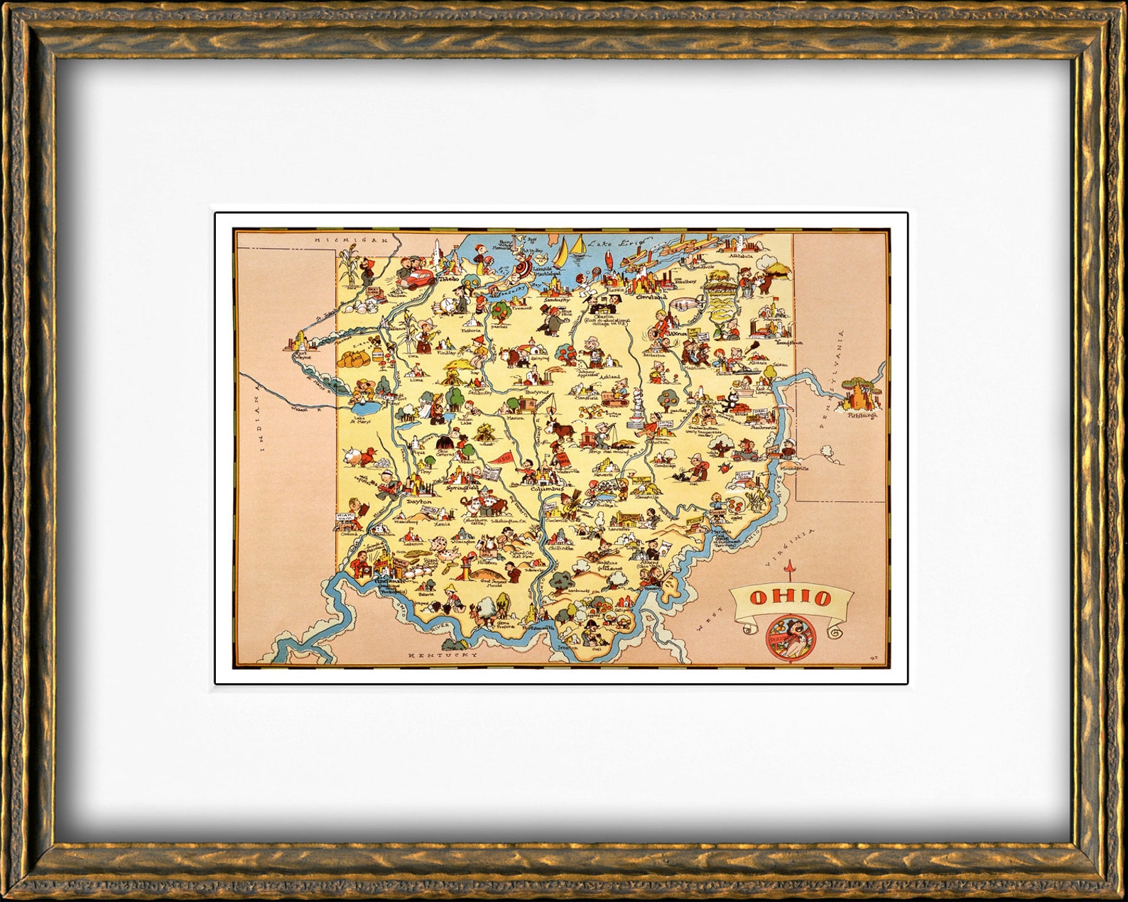OHIO MAP PRINT Vintage Pictorial Map for Framing and Gift Giving ...
