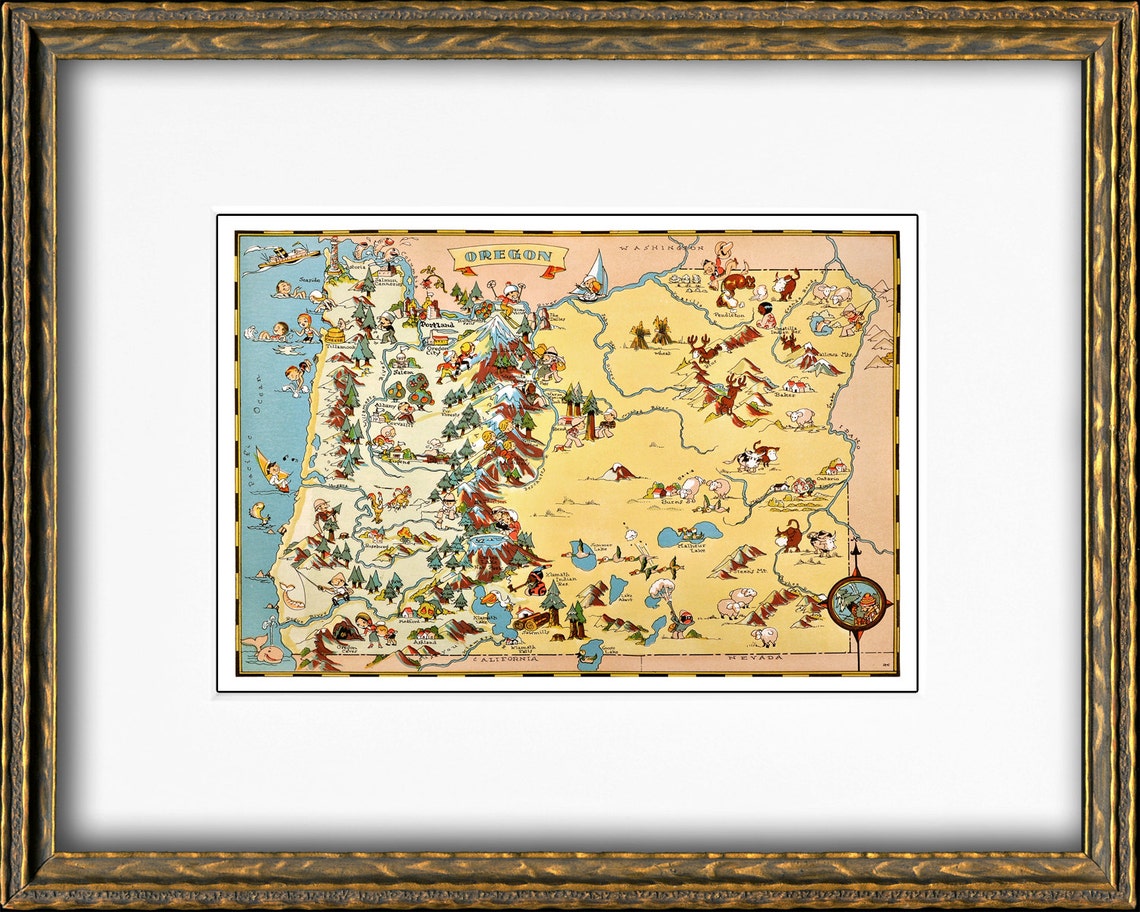 OREGON MAP PRINT Vintage 1930's Pictorial Map Print | Etsy