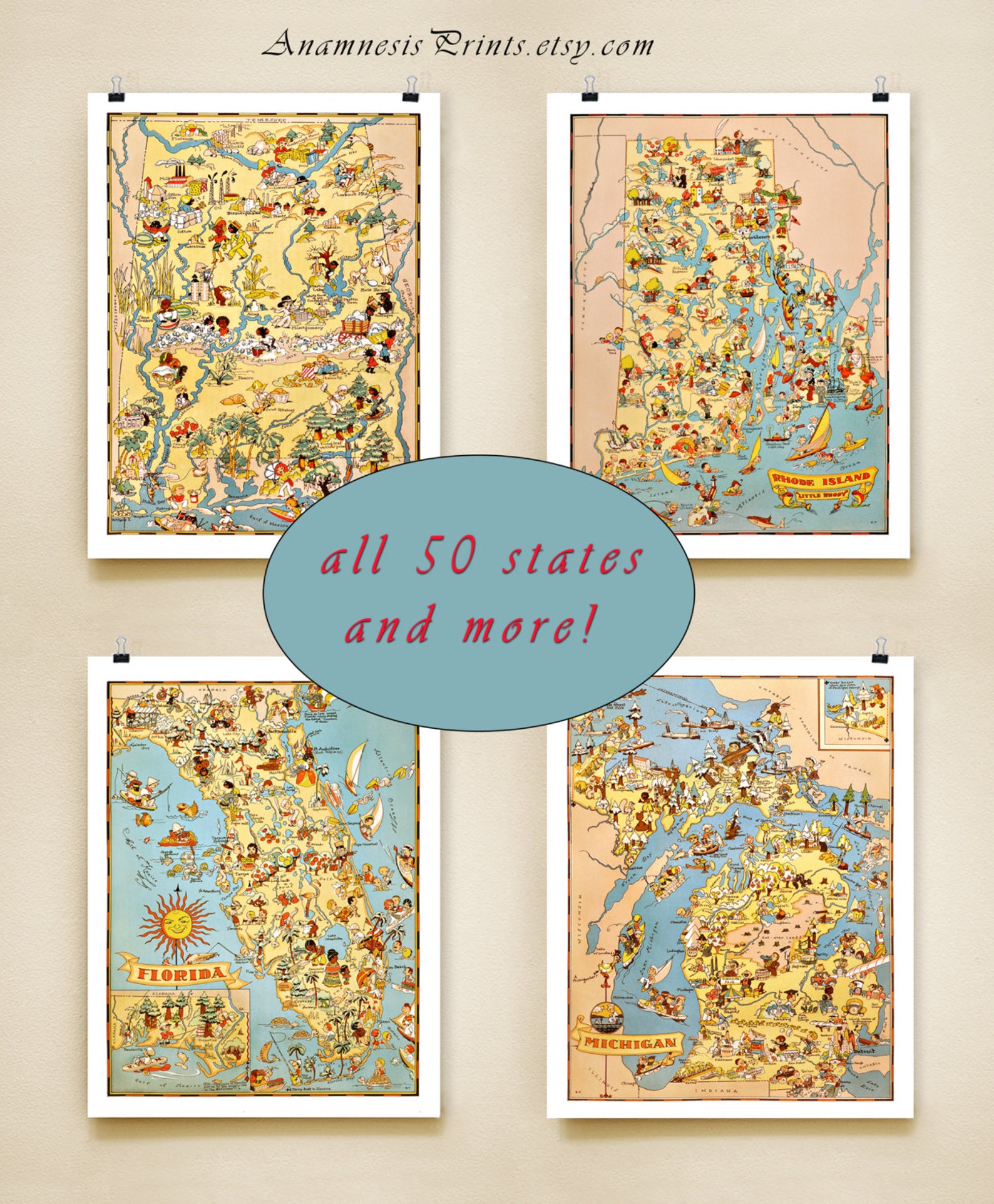 MICHIGAN MAP PRINT - Vintage Picture Map to Frame - Whimsical ...