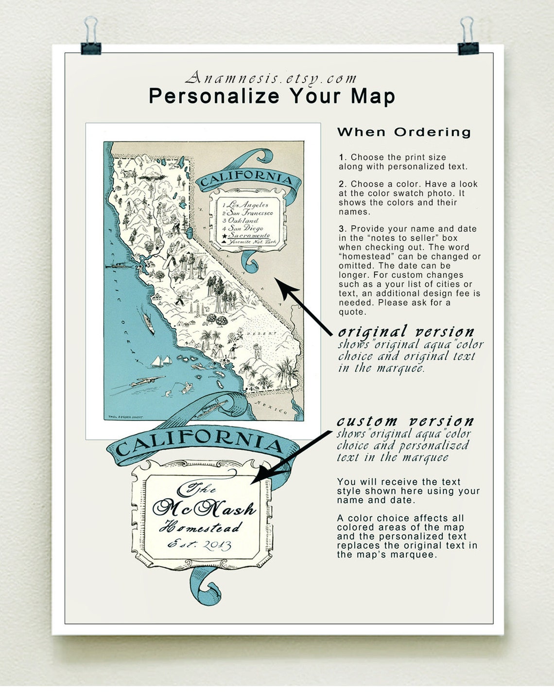 CALIFORNIA MAP PRINT - Map Art Print - Size & Color Choices ...