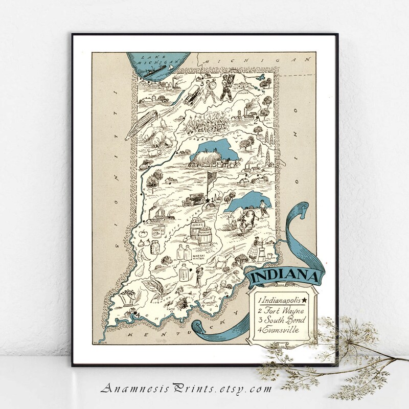 Indiana Map - Etsy