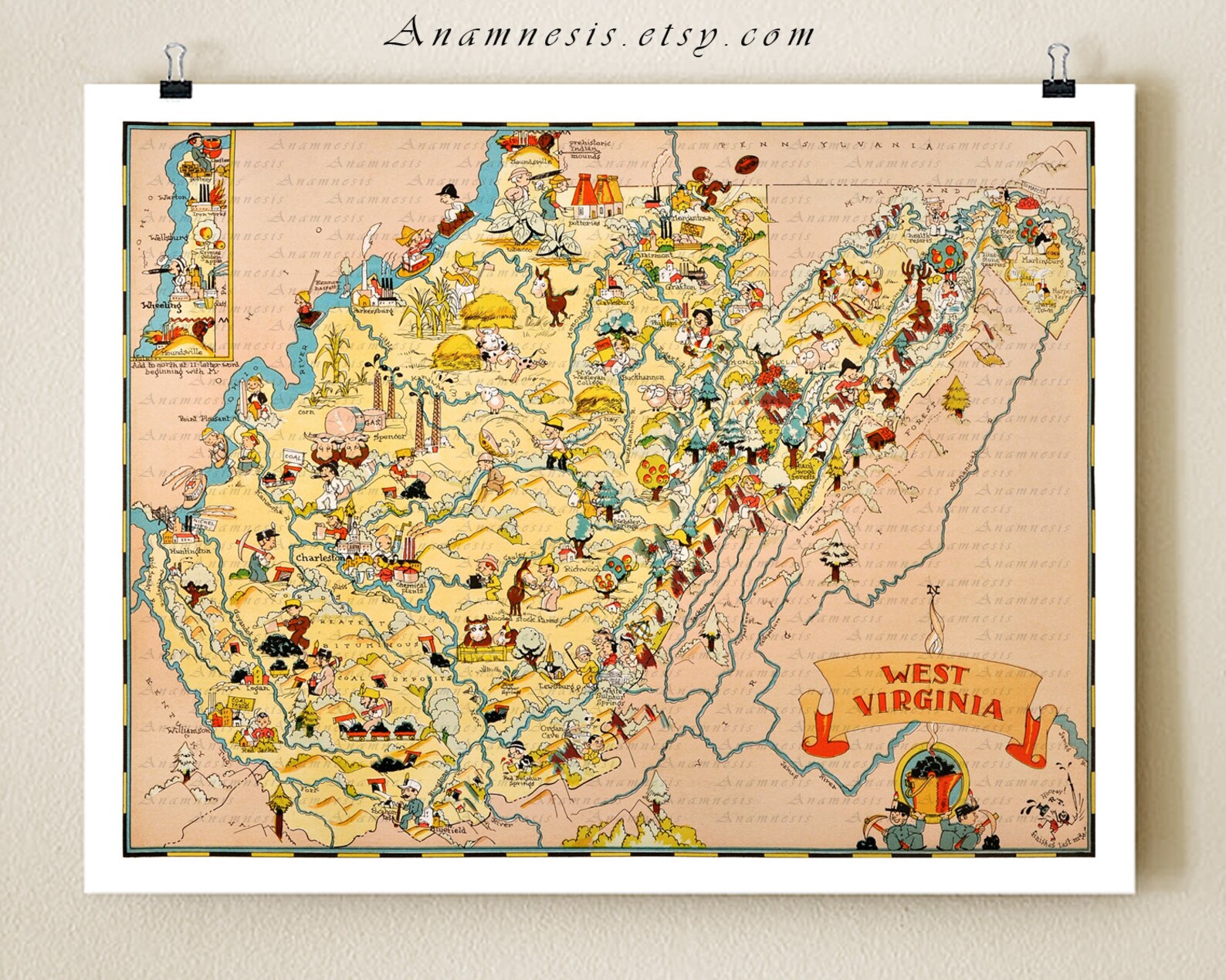 WEST VIRGINIA MAP Print Vintage Map Art Print for Framing - Etsy