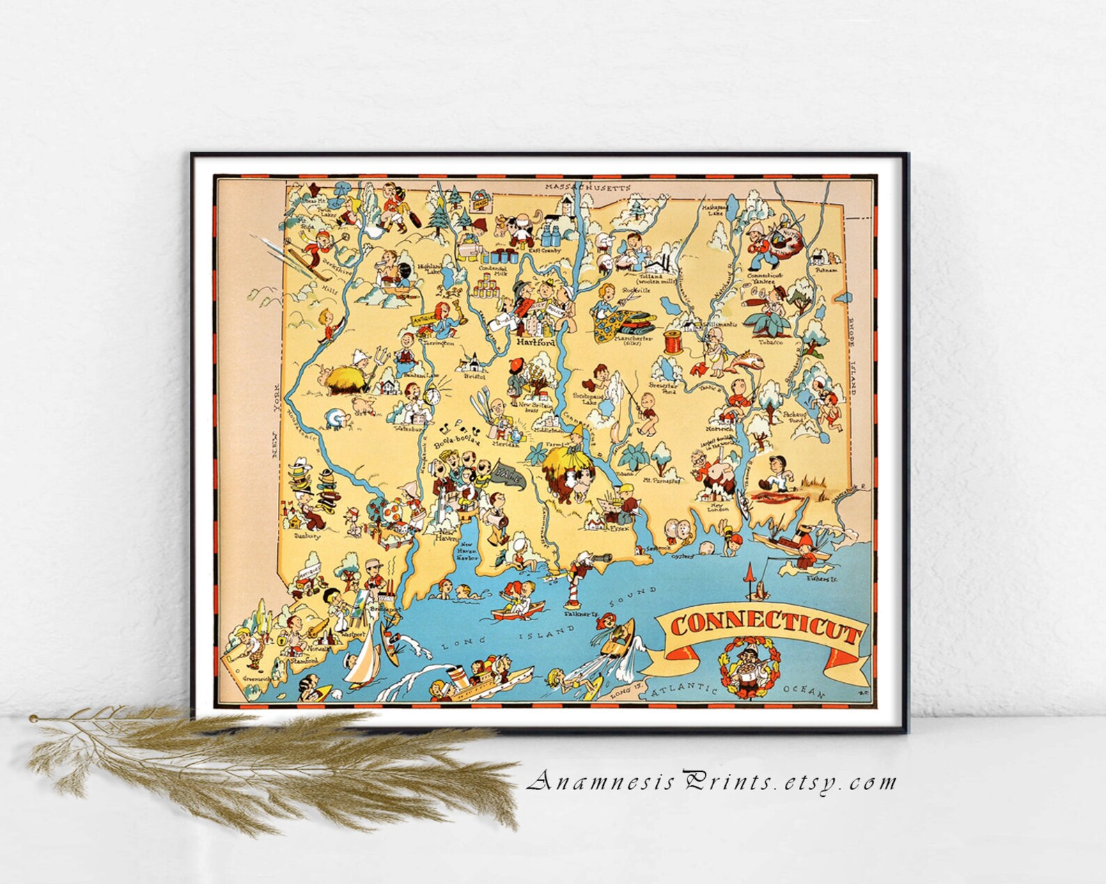 CONNECTICUT MAP PRINT Vintage Pictorial Map Wall Decor - Etsy