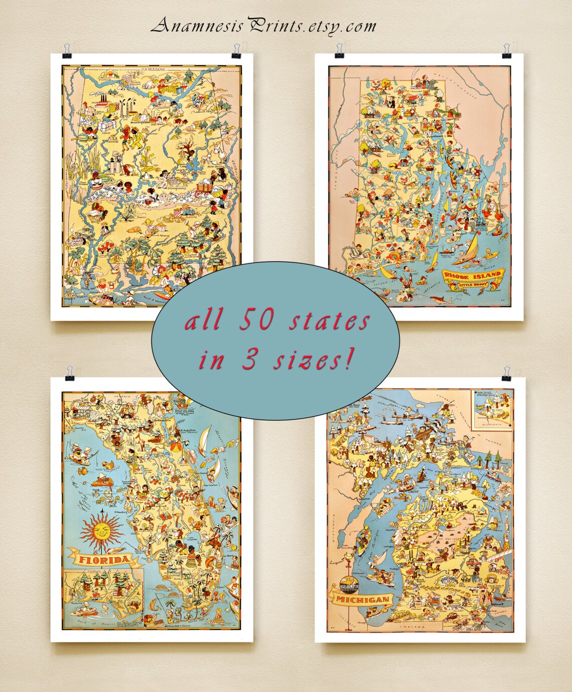 ALABAMA MAP PRINT - Vintage Pictorial Map to Frame - Perfect ...