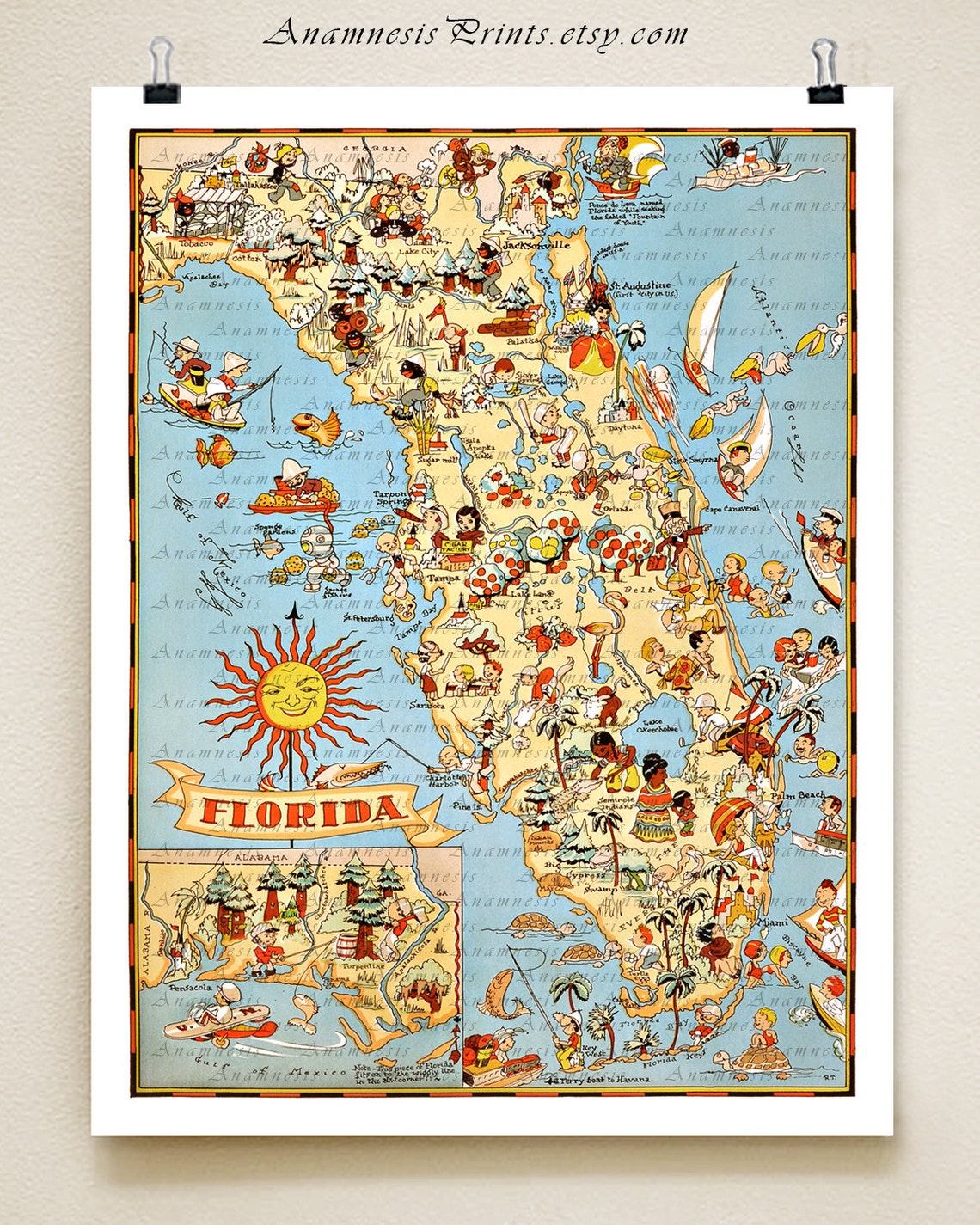 FLORIDA MAP PRINT Map Art Print to Frame Perfect - Etsy
