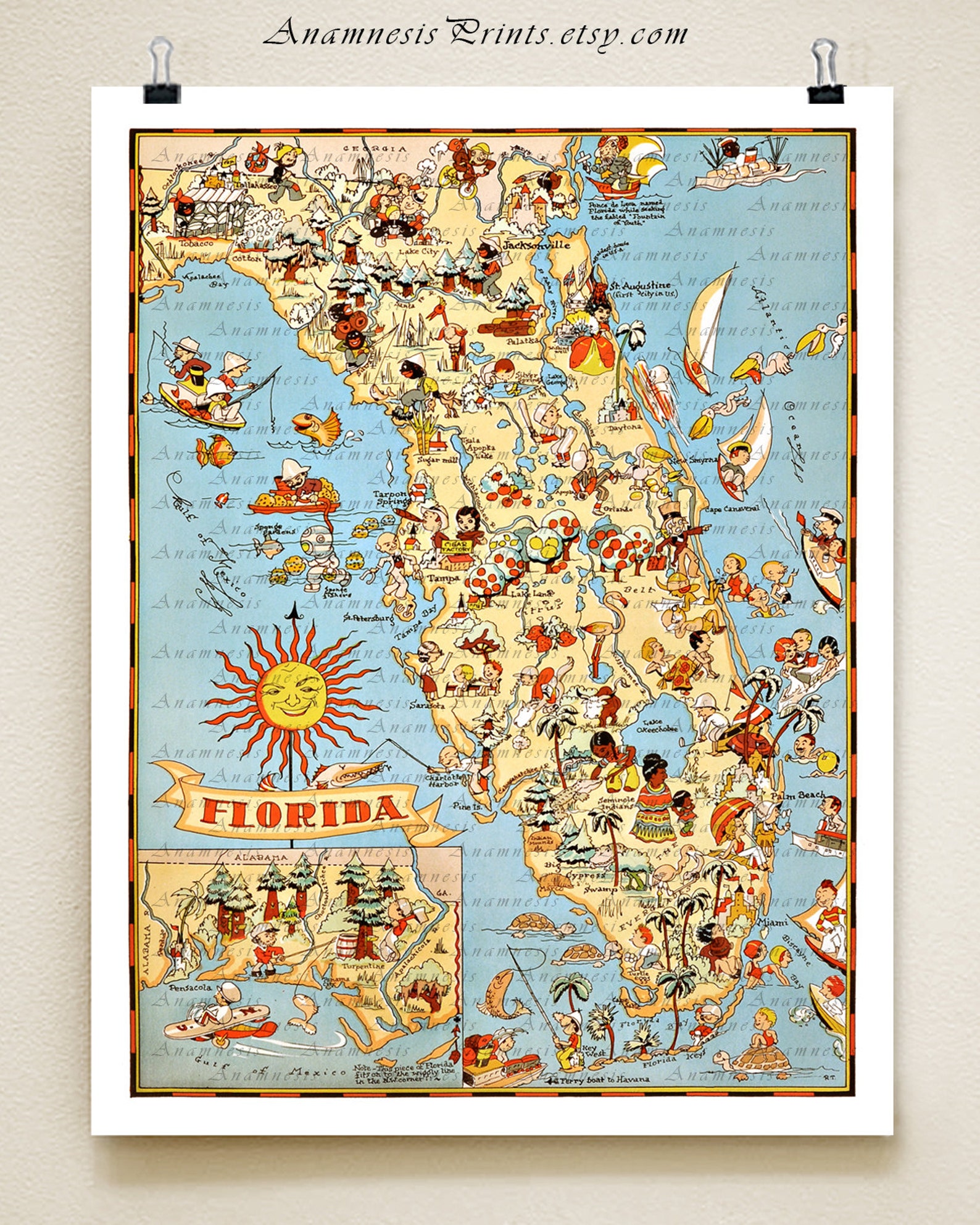 FLORIDA MAP PRINT Map Art Print to Frame Perfect - Etsy