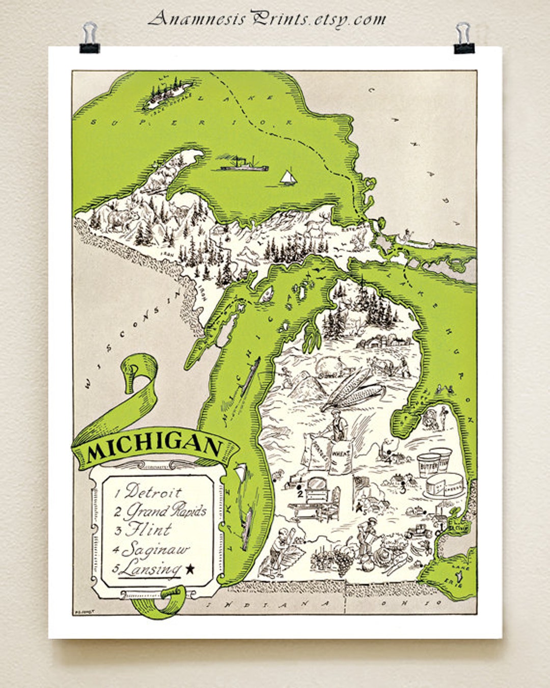 MICHIGAN MAP PRINT Picture Map Print Personalized Map Wedding Gift Idea ...