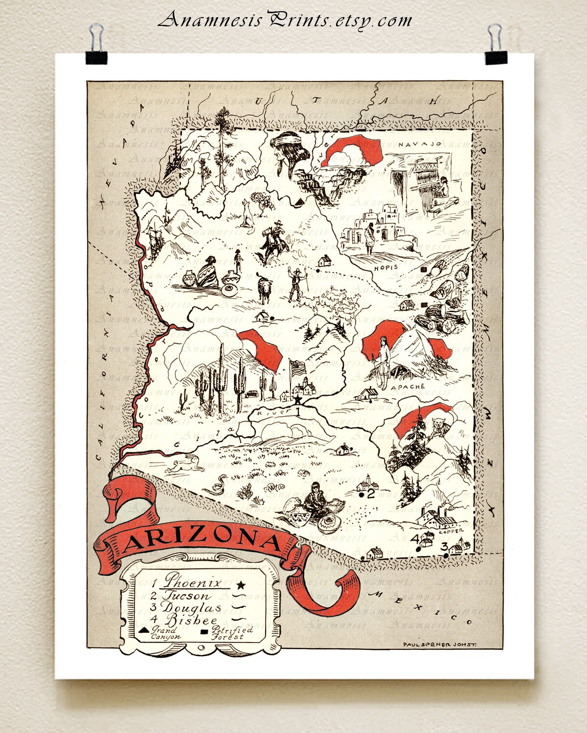 ARIZONA MAP PRINT shown in briar color personalized map | Etsy