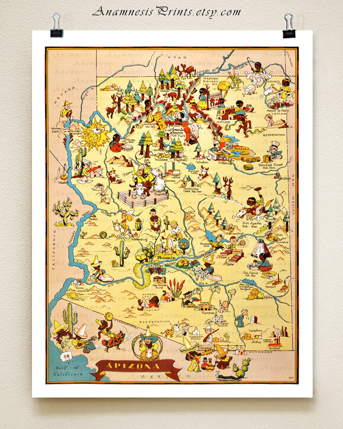 ARIZONA MAP PRINT Vintage Picture Map to Frame Perfect - Etsy