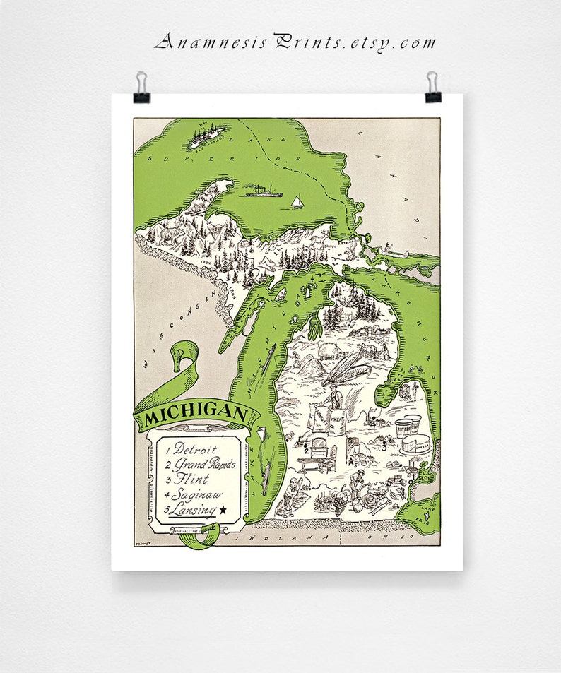 MICHIGAN MAP PRINT Picture Map Art Personalized Artwork | Etsy