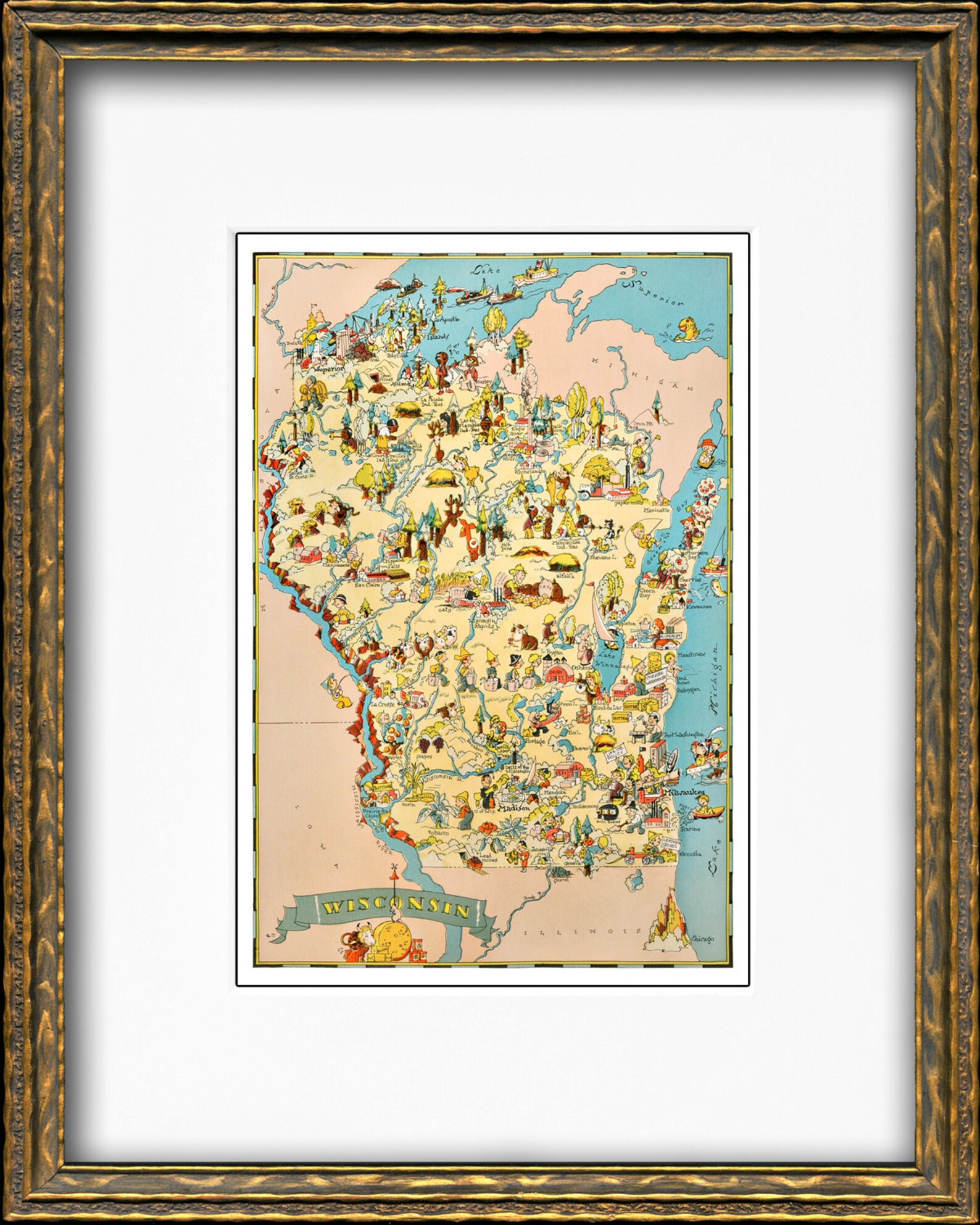 WISCONSIN MAP PRINT Vintage Picture Map to Frame Gift Idea - Etsy