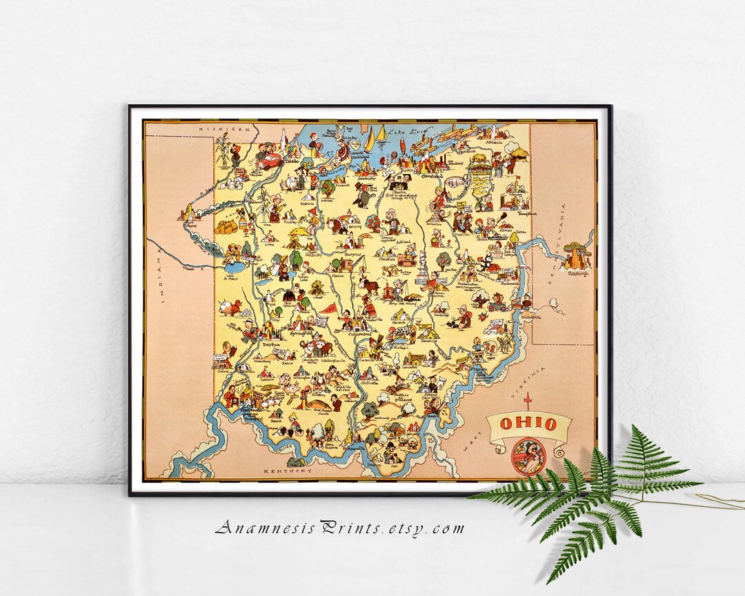 OHIO MAP PRINT Vintage Pictorial Map for Framing and Gift Giving ...