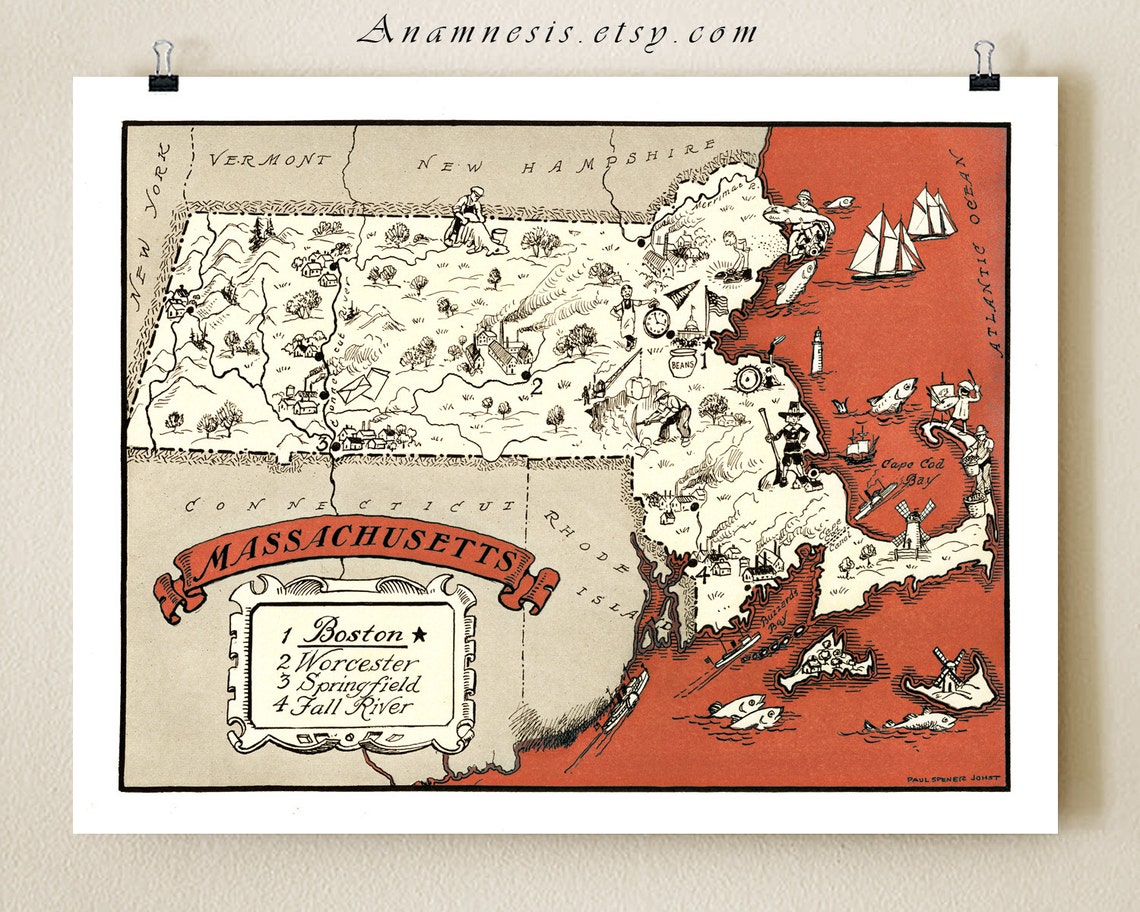 MASSACHUSETTS MAP PRINT - Size & Color Choices - Personalize It ...