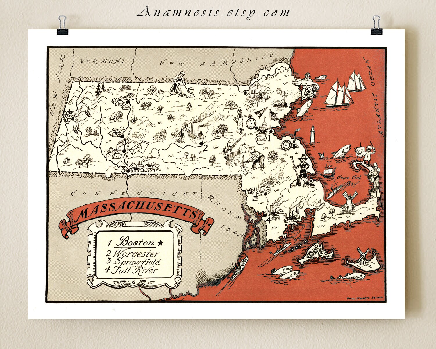 MASSACHUSETTS MAP PRINT Size & Color Choices Personalize - Etsy
