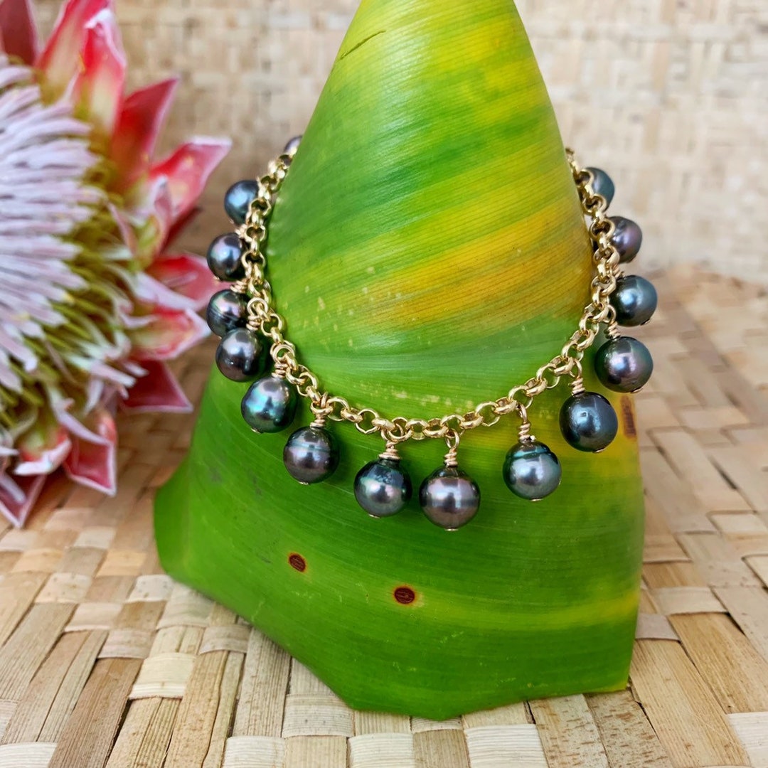 Tahitian Pearl Bracelet Charm Style • Handmade in Hawaii • Gold Filled ...
