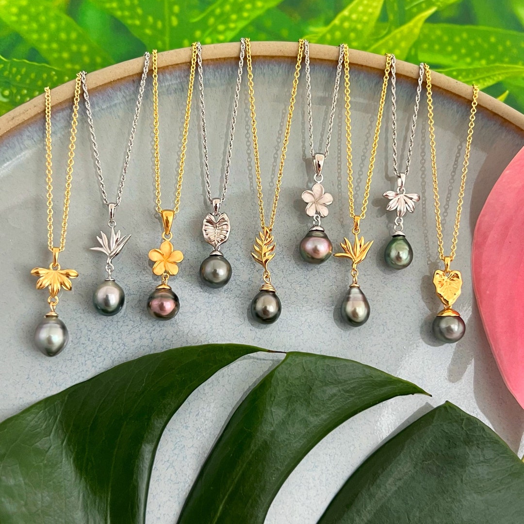 DOORBUSTER Tahitian Pearl Pendants • Tropical Flower & Leaf • Hawaiian ...