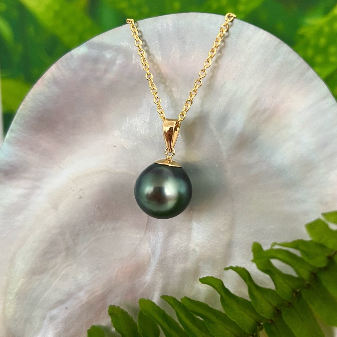 Vibrant Deep Blue Green Tahitian Pearl Pendant 18k Gold , Tahitian ...