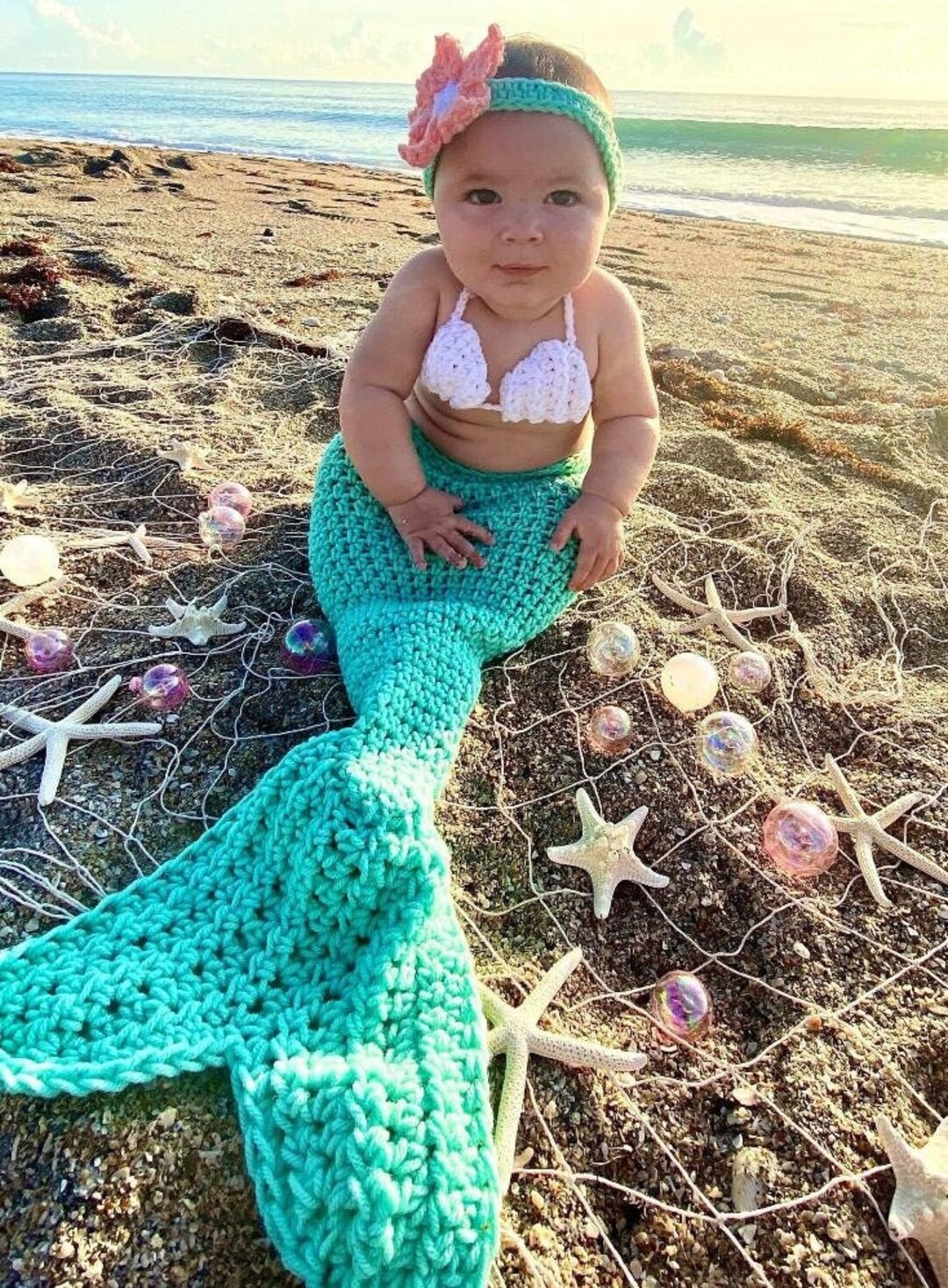 HANDMADE CROCHETED MERMAID Tail Outfit Newborn Mermaid Set Photo Prop ...