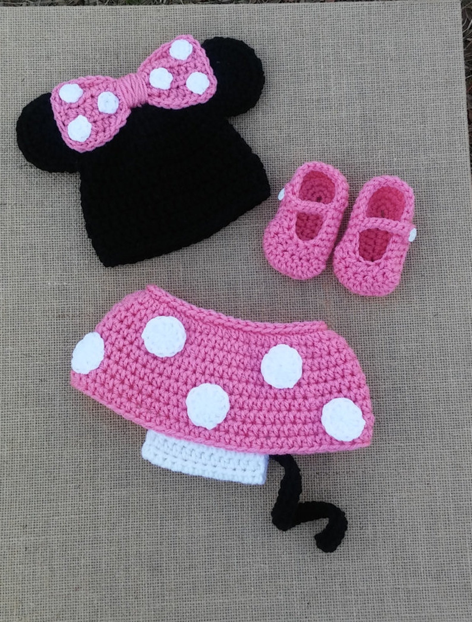 Handmade Crochet Newborn Baby Girl Minnie Mouse Hat Diaper Cover and ...