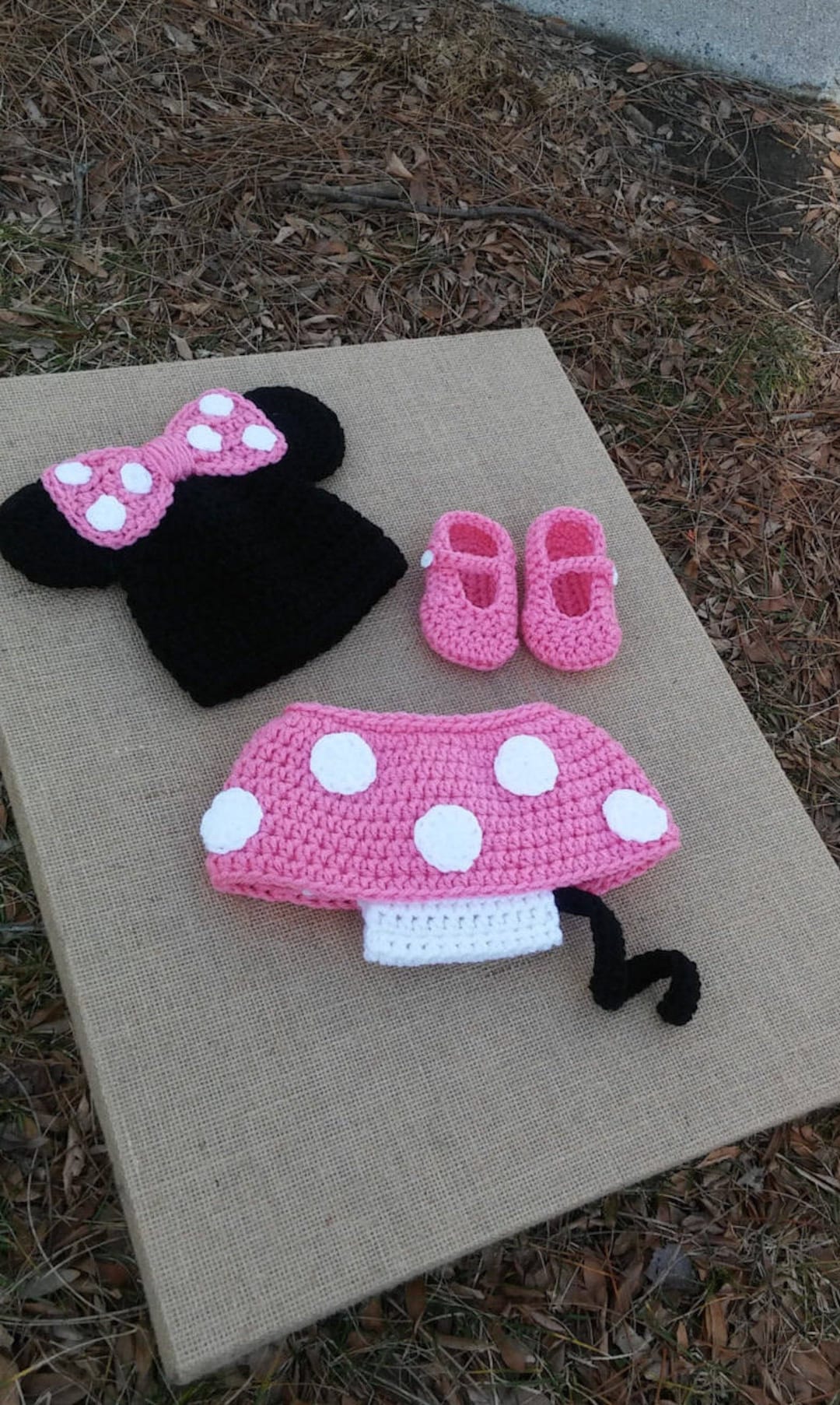 Handmade Crochet Newborn Baby Girl Minnie Mouse Hat Diaper Cover and ...