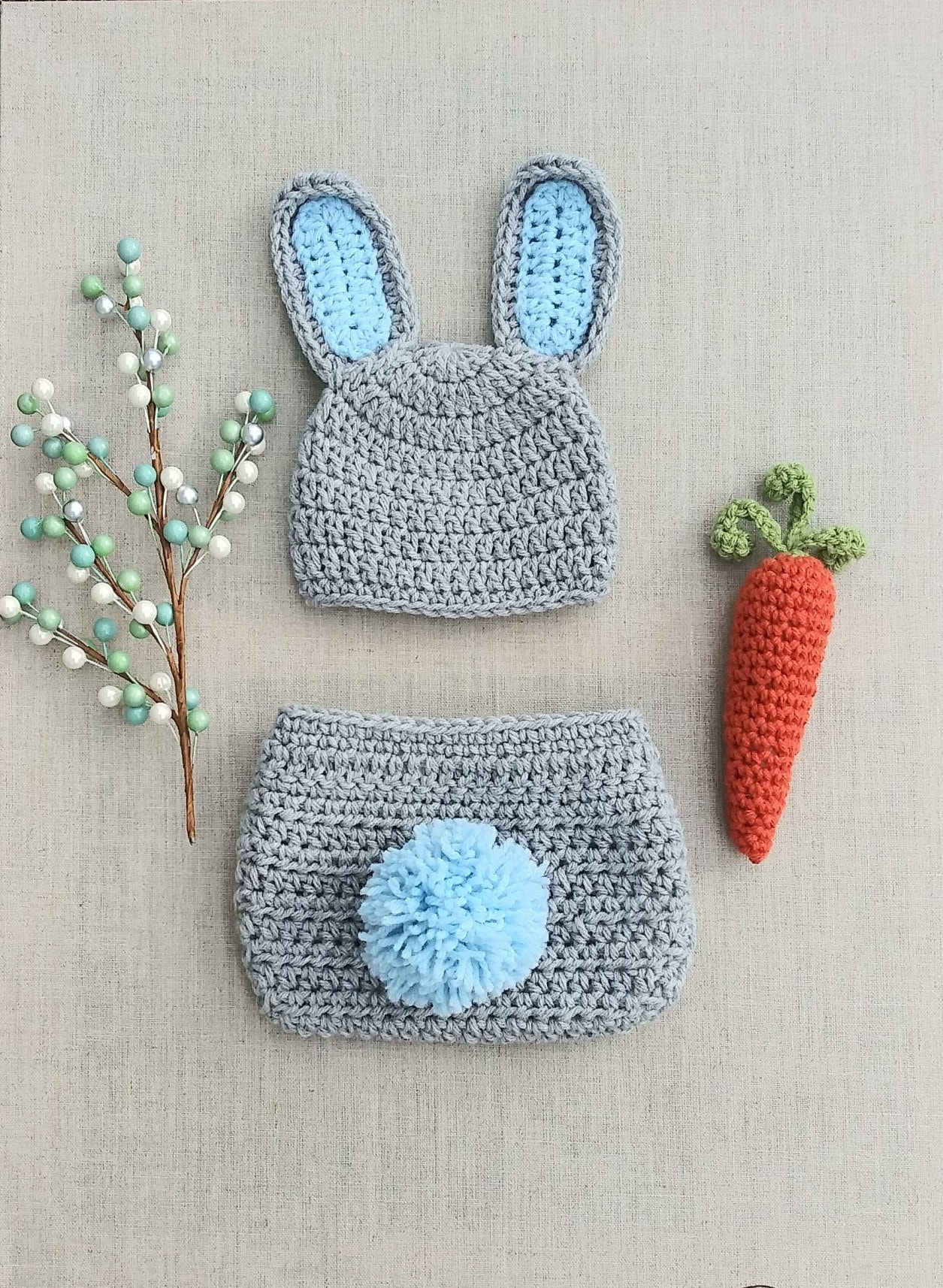 Newborn Bunny Hat and diaper Crochet baby bunny outfit baby | Etsy
