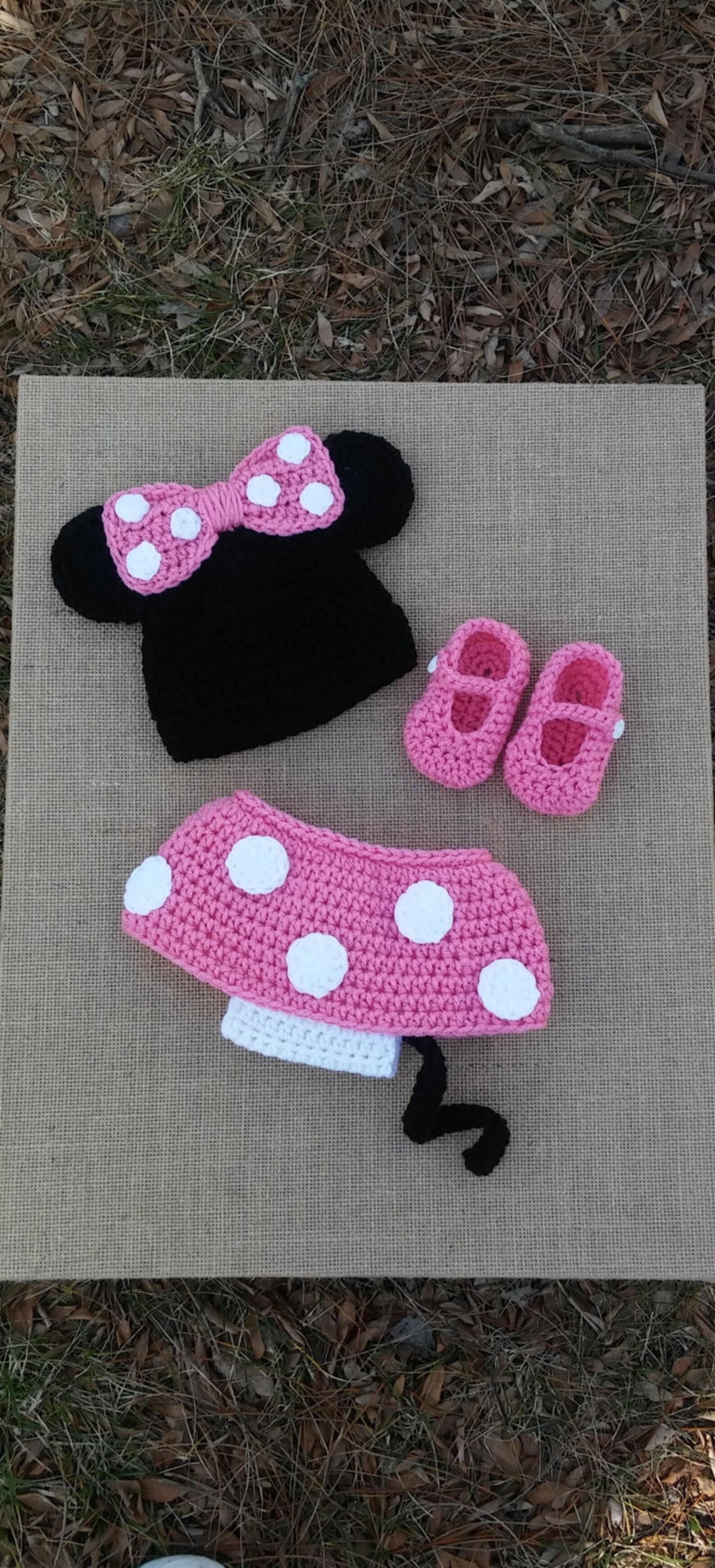 Handmade Crochet Newborn Baby Girl Minnie Mouse Hat Diaper Cover and ...