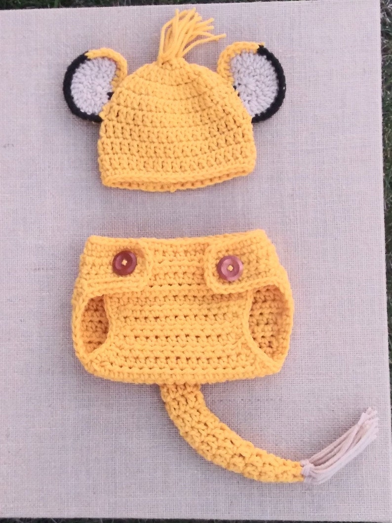 Lion Hat and Diaper Cover Set, Simba Baby Crochet Outfit, the Lion King ...